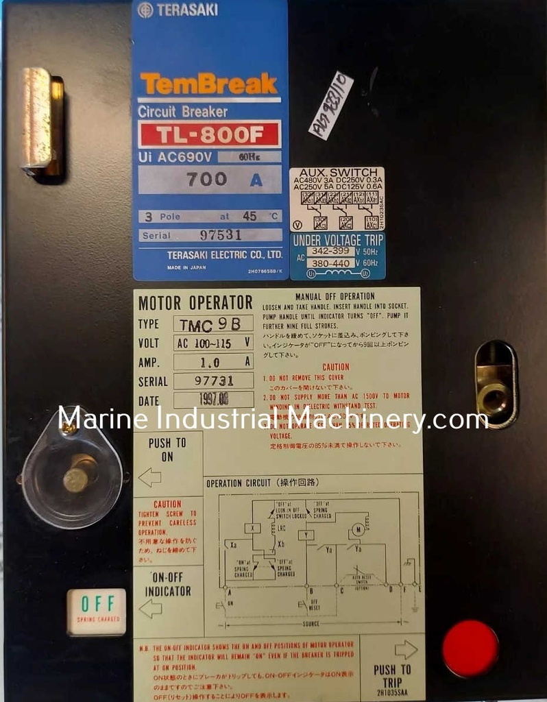 Terasaki Tembreak TL-800F 3 Pole Circuit Breaker | Marine Industrial ...